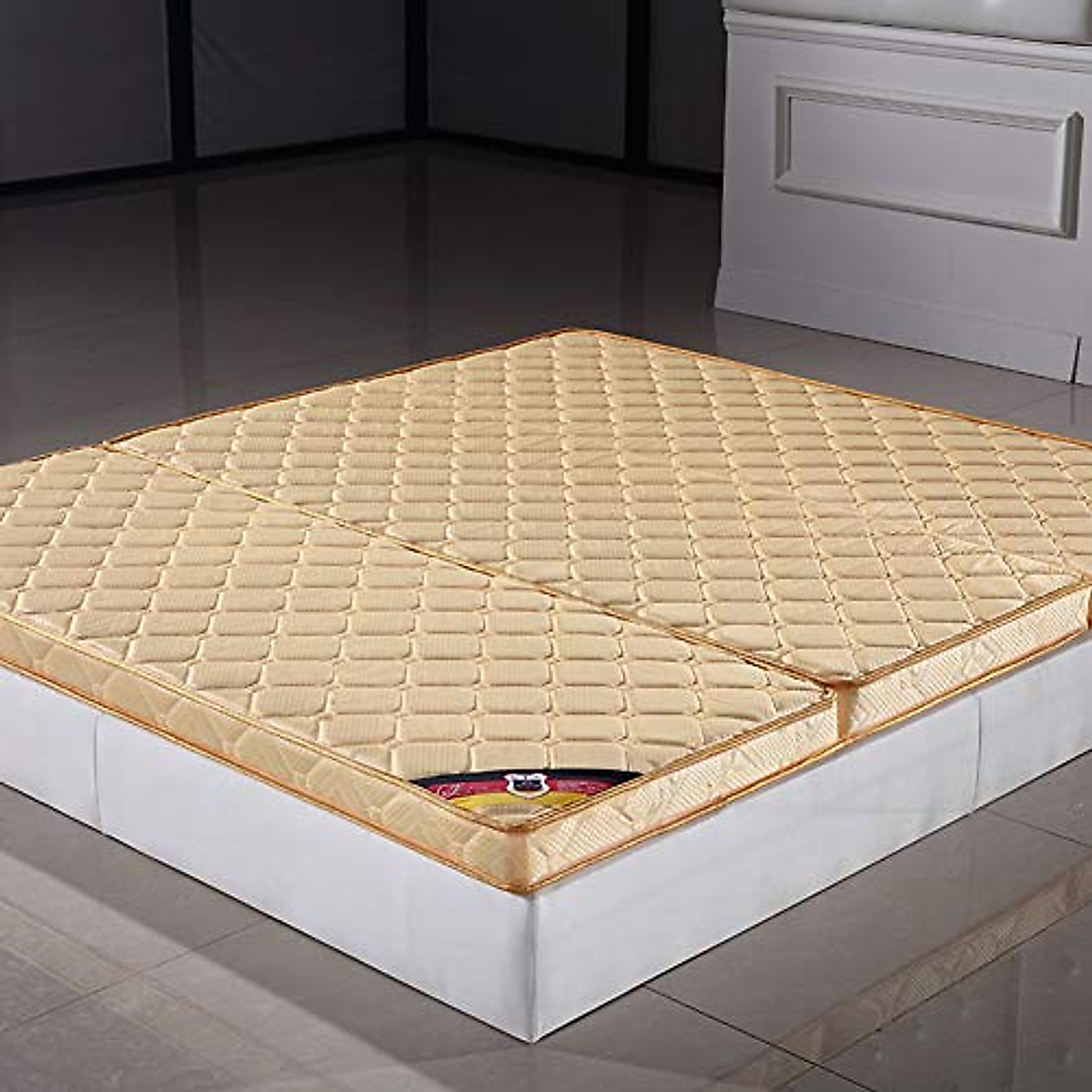 WJH Tri-Folding Mattress, Thicken Tatami Floor Mat Washable Reversible Sleeping Pad Protector-Golden 100x200x5cm(39x79x2inch)