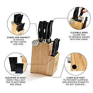 Bamboo Universal Knife Block - Knife Holder with 2 Built-In Knife Sharpeners - 2-Tiered Modern Knife Storage Up to 16 Large and Small Knives Easy Clean Wooden Knife Organizer by Kitchen Seven