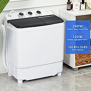 Homguava Portable Washing Machine 15Lbs Capacity Washer and Dryer Combo 2 In 1 Mini Compact Twin Tub Washing Machine Laundry Washer(10Lbs) & Spinner(5Lbs) with Built-in Gravity Drain Pump,Low Noise and Easy Store for Apartment,Dorms,RV Camping (black+whit
