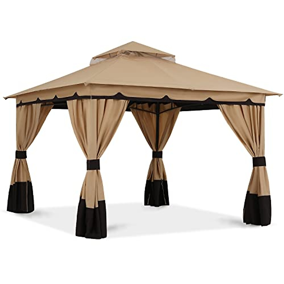 ABCCANOPY 10'x12' Outdoor Gazebo, Double Roof Patio Gazebo with Shade Curtains, Beige