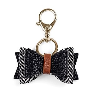 Itzy Ritzy Boss Bow Charm with Clasp - Cute Bow Bag Charm for Diaper Bags, Purses, Keychains & Wallets - Versatile & Stylish Vegan Leather Purse Charm (Black)