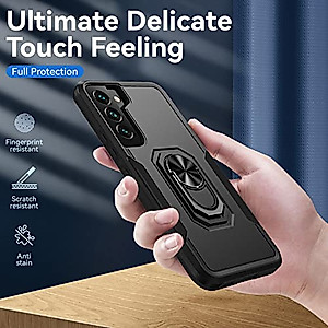 Samsung Galaxy S22 Case with Screen Protector, Military Grade Dual Layer Shockproof Heavy Duty Shockproof Full Body Protective Phone Cover, Built in Rotatable Magnetic Ring Holder for S22 5G (Black)