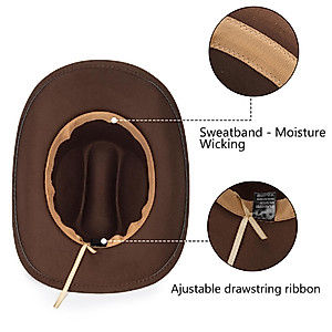 Felt-Fedora Western-Cowboy-Hat for Women-Men with Gus-Buckle-Belt Bling-Rhinestone Rolled-Up Brown Jazz Retro Panama Rodeo-Cowgirl-Hats M