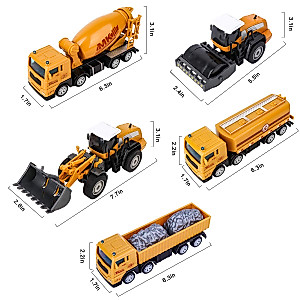 Meland Construction Vehicle Truck Toy Set - 64PCS Kids Engineering Truck Playset with Mat, Crane, Cement, Fuel Truck,Wheel Loader with 3 Interchangeable Parts,Birthday for Boys Toddlers