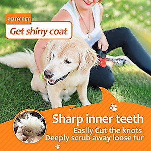 Undercoat rake for Dogs，Dog Deshedding Brush for Large Dogs，2 in 1 Dematting Comb & deShedding Tool for Long Hair Cats，Pet Hair Grooming Brush, Clear mats and tangles, Reduces Shedding by 95%…