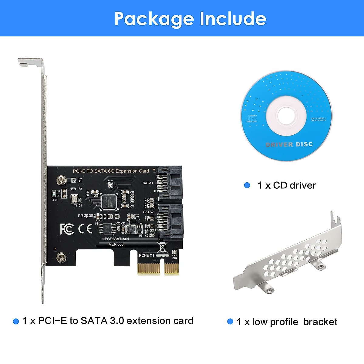 BEYIMEI PCIe SATA Card 2 Ports, PCI-E to SATA Expansion Card,6Gbps PCI-E (2X 4X 8X 16X) SATA 3.0 Controller Card for Windows10/8/7/XP/Vista/Linux,Support SSD and HDD