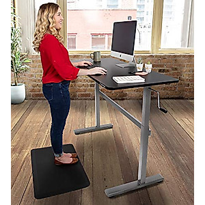 Stand Steady Tranzendesk 55 Inch Standing Desk | Easy Crank Height Adjustable Sit to Stand Workstation | Modern Ergonomic Desk Supports 3 Monitors | Great for Home & Office! (Black Top/Silver Frame)