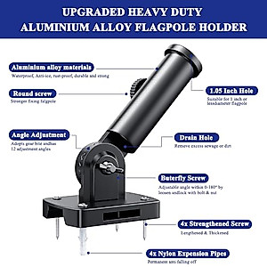 ESTTOP Flag Pole Holder Bracket, Multi-Position Mounting Bracket with Hardwares for Outside, Premium Aluminum Alloy Water Resistant Rust Free Flagpole Holder for House(Black)