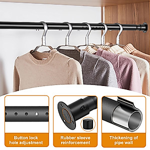 Closet Rod, 63-70 Inch Adjustable Closet Rods for Hanging Clothes, 100lb Load Bearing Heavy Duty Closet Poles, Black Metal Closet Bar for Wardrobes, Windows Space Saving