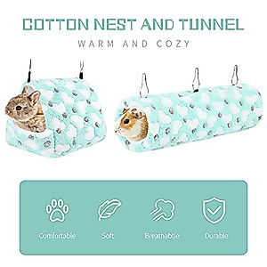 Tiibot 3 Pieces Small Pet Cage Accessories Small Pet Cage Hammock Hanging Tunnel and Bed Hideout Set Guinea Pig Cage Bedding Hanging Bed Cage and Hideout Tunnel for Hamster Squirrel Rabbit
