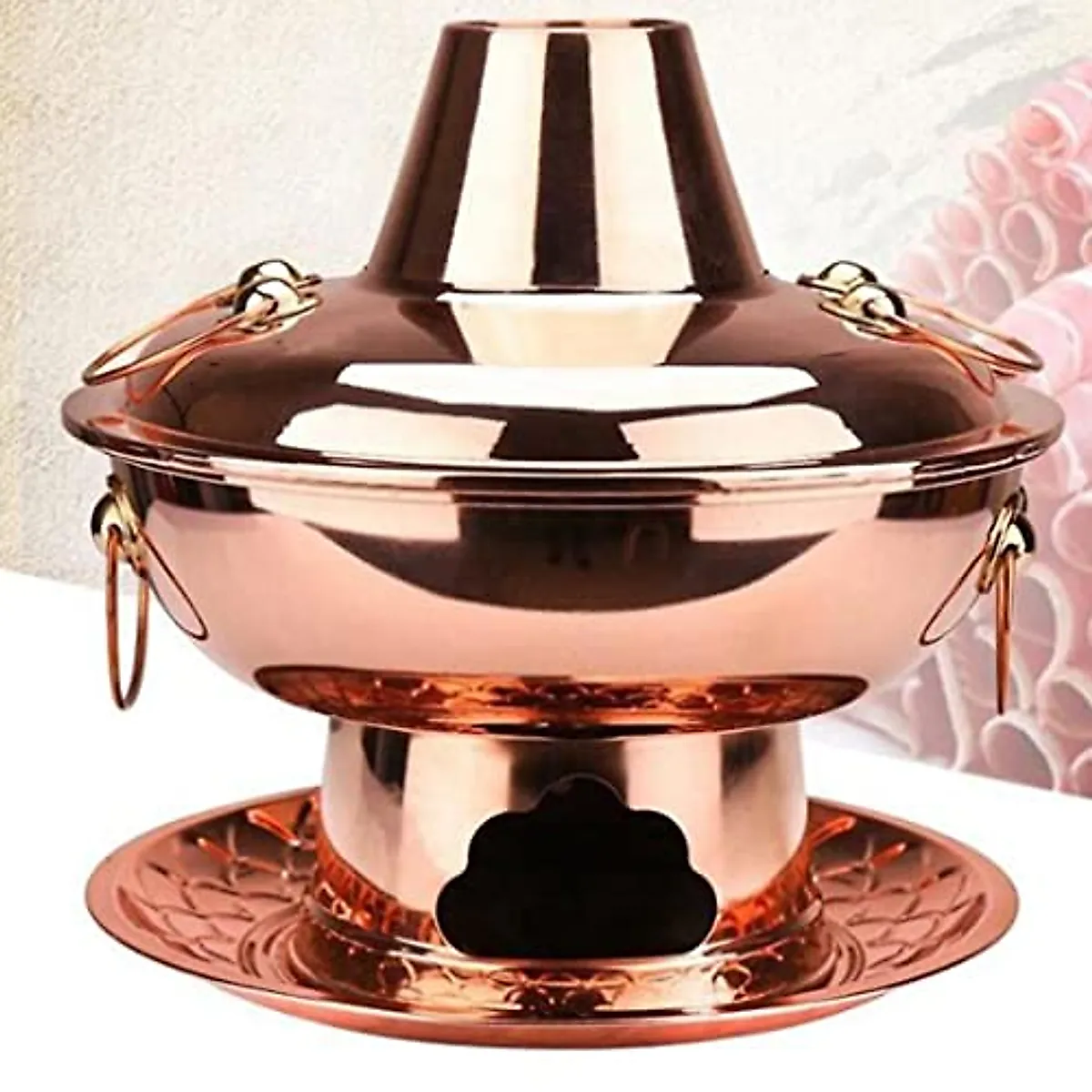 Chafing Dishes Chinese Traditional Old Beijing Charcoal Copper Hot Pot, Pot Shabu, Camping Home Use，Cook Cooking for Unusual Gift (Color : Brass, Size : 30cm)