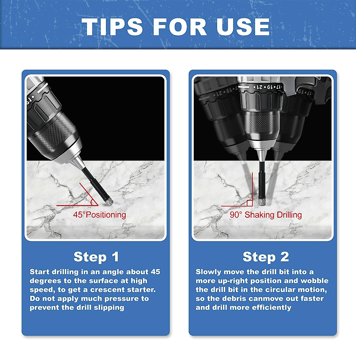 FASTORS Dry Diamond Drill Bit Set,10-Pack Diamond Core Drill Bits for Tile Ceramic Marble Granite Glass Brick Stone,1/4 Hex Shank Size 6,8,10,12 mm