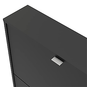 Pemberly Row Modern 3 Drawer Shoe Cabinet, 9-Pair Shoe Rack Storage Organizer in Black Matte