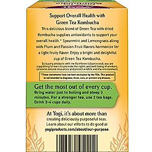 Yogi Tea Green Tea Kombucha Tea - 16 Tea Bags per Pack (4 Packs) - Organic Green Tea with Kombucha to Support Overall Health - Includes Green Tea Leaf, Lemongrass, Spearmint Leaf & More