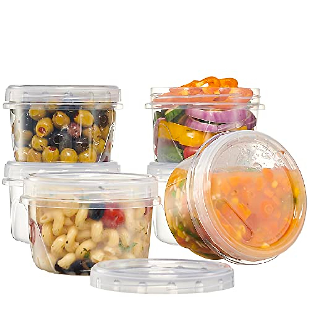 PLASTICPRO 12 Pack Twist Cap Food Storage Containers with Clear Screw on Lid- 16 oz Reusable Meal Prep Containers - Freezer and Microwave Safe Clear Plastic Food Storage