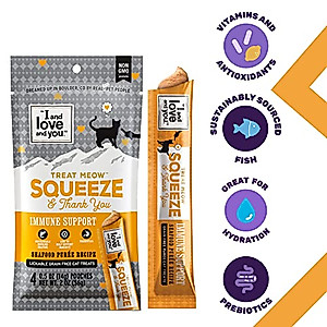 I AND LOVE AND YOU Treat Meow Lickable Cat Treats - Seafood Puree - Immune Support, Squeeze Treat, 0.5oz, 4ct
