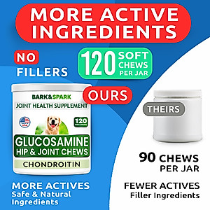 BARK&SPARK Glucosamine Chondroitin Dog Hip & Joint Supplement - Joint Pain Relief - Hip & Joint Chews - Joint Support Large Small Breed - Senior Doggie Vitamin Pill Joint Health (120 Treats - Bacon)