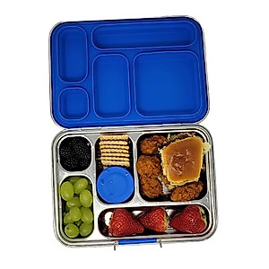 Flatbush Goods Leak Resistant Stainless Steel Bento Lunchbox with Silicone Seal, 2 Leak Proof Containers and 5 Compartments - Durable and Sustainable for Adults and Kids 5 and Older (Blue)