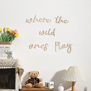 Playroom Wall Decor Where the Wild Ones Play Room Wooden Sign Wall Art Decoration for Boys and Girls Playroom Toy Room Kids Toddler Nursery Room Bedroom Home Word Cutouts Sign (Girl Pink)