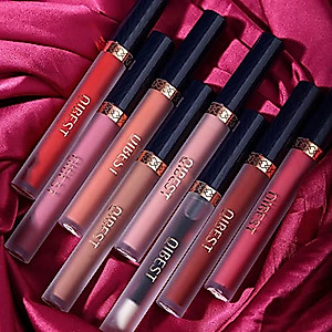 QiBest 7Pcs Matte Liquid Lipstick + 1Pcs Lip Plumper Makeup Set Kit, Pigmented Long Lasting Lip Gloss Set, Velvet Waterproof Lip Makeup Gift Sets for Girls and Women