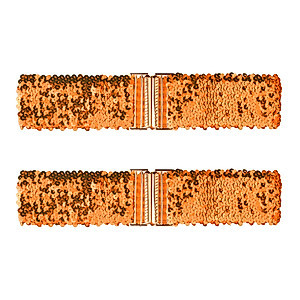 Allegra K Ladies Shinny Wide Waist Belts Interlock Buckles Sequins Decor Stretchy Belts for Women 2PCS 60cm/23.62" Orange