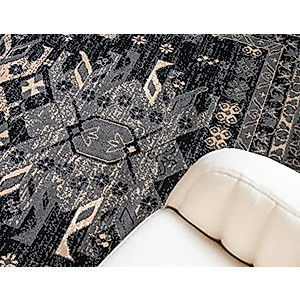 Rugs.com Heris Collection Rug – 9' x 12' Black Medium Rug Perfect for Living Rooms, Large Dining Rooms, Open Floorplans