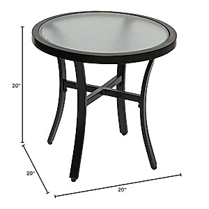 Garden Elements Bellevue Patio Table, Round Aluminum Base and Rim with Glass Top, Mocha, 20"