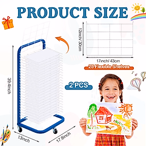 Ireer 2 Pcs Art Drying Rack 25 Removable Shelves Mobile Paint Drying Rack Sturdy Canvas Rack Art Storage with Wheels for Drawing Display Classroom and Art Club Home Schooling, 13 x 39.4 x 17.8 Inches