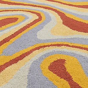 Irregular Shaped Handmade Wool Area Rug | Modern Colourful Stripe Premium Carpet | Perfect for Living Room, Bedroom, Dining Room & Home Decor (Desert, 4x4 ft)