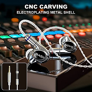 BASN Metalen PRO 4 Drivers in-Ear Monitors Headphones for Musicians, Noise Isolating Enhanced Bass Sound Earphones with CNC Metal Craft Shell, Wired Upgraded Detachable MMCX Cables(Gloss Black)