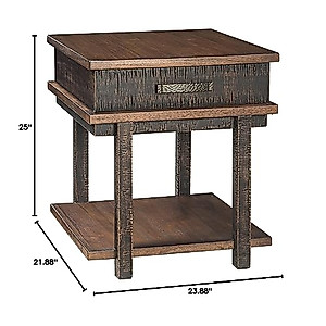 Signature Design by Ashley Stanah Rustic Rectangular End Table with 1 Drawer and Floor Shelf for Storage, Brown with Distressed Finish