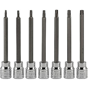 NEIKO 10080A 3/8” Drive Extra Long Torx Star Bit Socket Set | 7 Piece | T10 to T40 | 4-3/8” Length