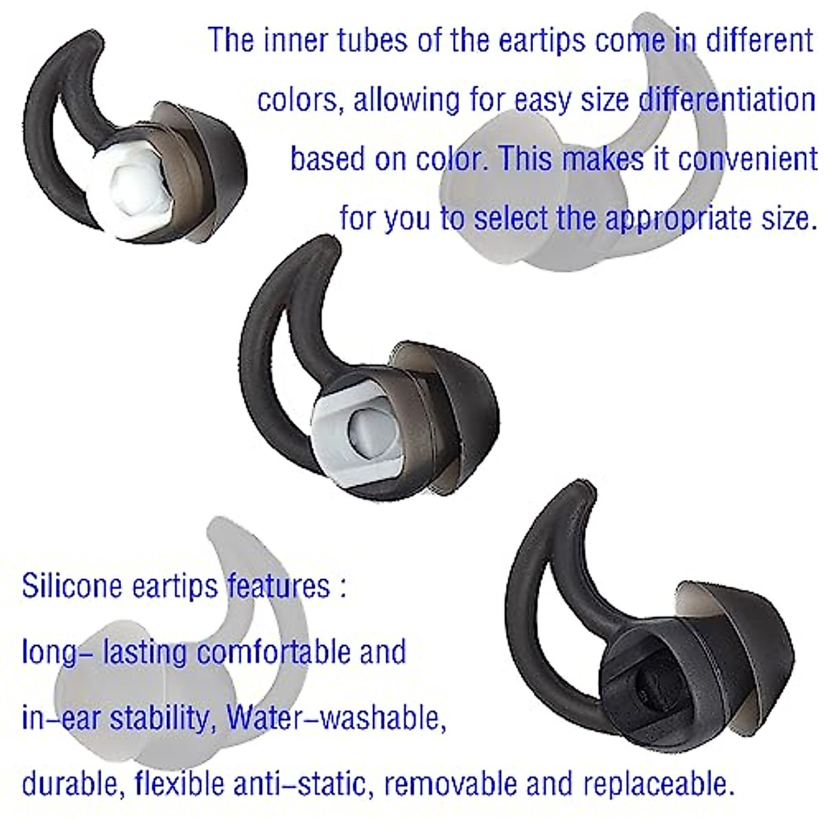 WKYMY Silicone Replacement Earbud Tips Earbud Covers Compatible with Bose QC20 QC20i SoundSport SIE2i IE2 IE3 Headphone Ear Tips Rubber Tips 3 Pairs S M L