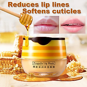 4PCS Honey Lip Balm, Vitamin E Moisturizing Propolis Sleeping Lip Mask, Effective Reduces Lip Lines Prevention Dry and Cracked Lip Scrubs Exfoliator Smoothing Dry Lip Care