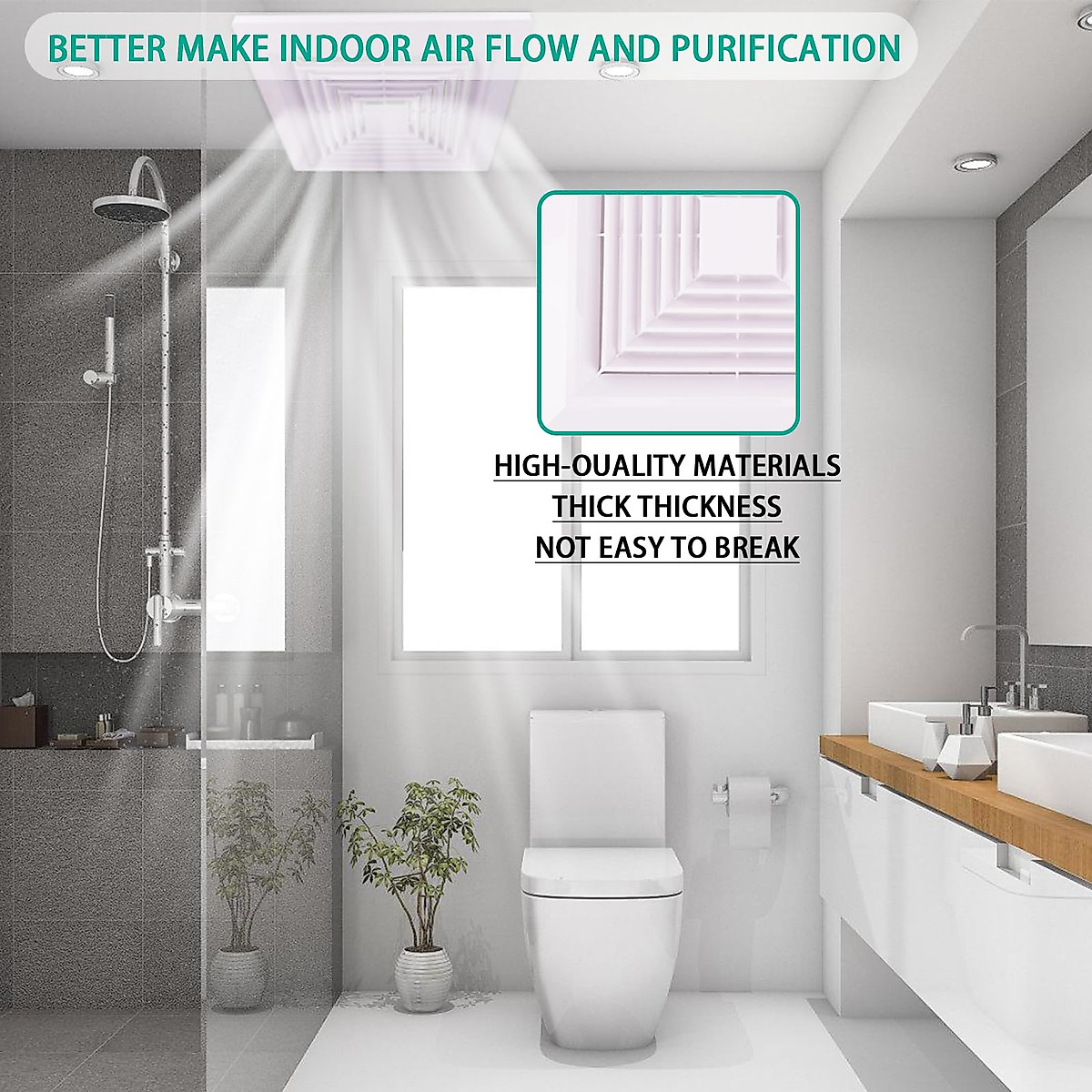 TIHCXNY 1-Piece (12" x 12") Bathroom Exhaust Fan Cover with Spring, Square Ceiling or Wall Mounted Exhaust Fan, Ceiling Fan, Grille, Air Diffuser, Diverter Ventilation Hood, Replacement Accessories