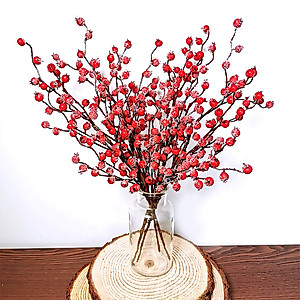 4 Pack ICY Red Berry Picks Artificial Christmas Berry Spray Iced Berry Stems Red Berry Twig Branches for Christmas Holiday Winter Floral Arrangement Centerpiece Seasonal Decoration 18.8" Tall