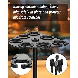 Numhag Microphone Holder, Multi Mic Holder for Wired and Wireless Mics, Multiple Microphone Organizer and Display for Mic Stand, Hold Up to 7 Microphones, Aluminum, Black