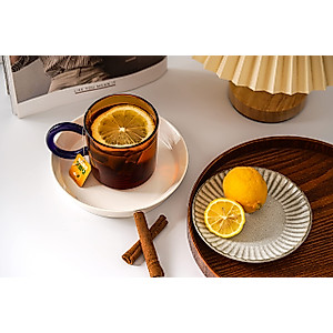 AryaElla 10oz Glass Coffee Mug, Amber Clear Cup with Handle for Hot/Cold Coffee Tea Beverage, Wide Mouth Mug Perfect for Mocha Espresso Latte Tea Milk Juice, Lead-Free Drinking Glassware.