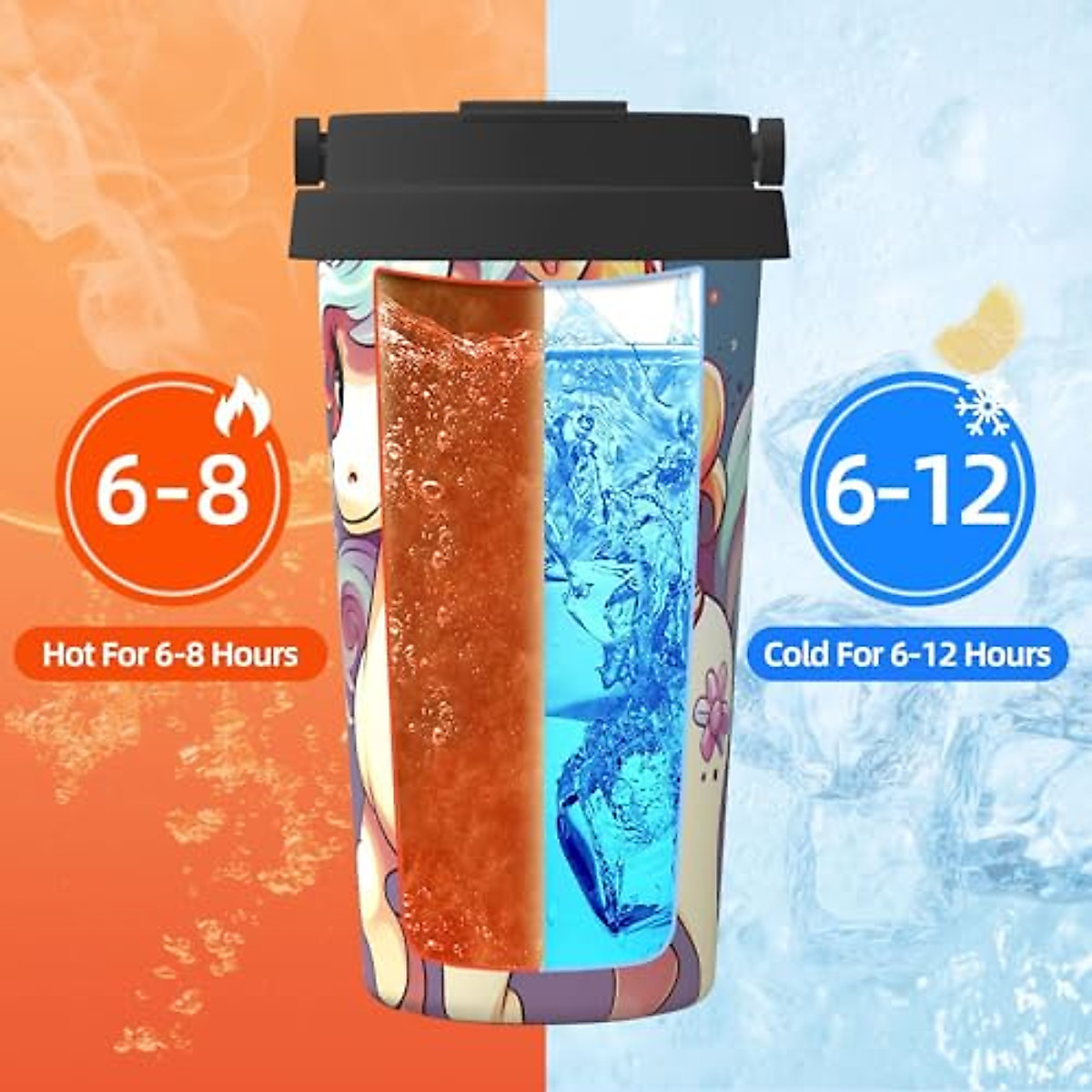 GTKSYNVE Reusable Coffee Mug with Lid and Handle, Cartoon cute Animal rainbow Tumbler for Hot & Cold Drinks 16oz Stainless Steel Insulated Coffee Tumblers Double Wall Vacuum Thermal Cup