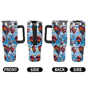Hot Air Balloons 40 Oz Stainless Steel Cup Travel Tumbler with Handle and Straw Lightweight Coffee Mug for Home Office