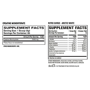 Nitrosurge Pre-Workout & Creatine Monohydrate - Pre Workout Powder with Creatine for Muscle Growth, Increased Strength, Endless Energy, Intense Pumps - Arctic White Preworkout & Unflavored Creatine