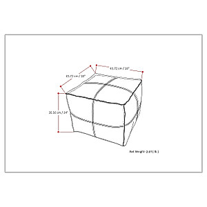 SIMPLIHOME Brody Square Pouf, Footstool, Upholstered in Distressed Grey Faux Leather, for the Living Room, Bedroom and Kids Room, Transitional, Boho