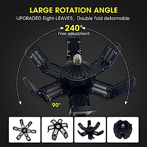 PINSAI 2 Packs LED Garage Light,Super Bright Screw in E26/E27 Ceiling Shop Work Lamp, 280W 30000 Lumen Deformable Basement Bulb Fixture with 12+1 Adjustable Panels, Lighting for Workshop, Attic