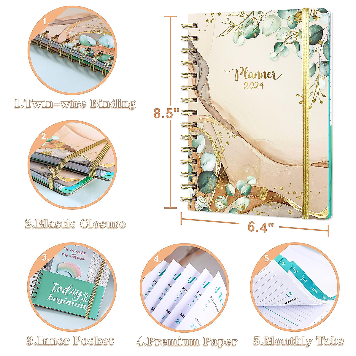 2023-2024 Planner – Weekly & Monthly Academic Planner 2023-2024, Jul 2023 - Jun 2024, 6.4" x 8.5", Monthly Tabs, Flexible Hardcover, Thick Paper, Strong Binding, Back Pocket, Inspirational Quotes