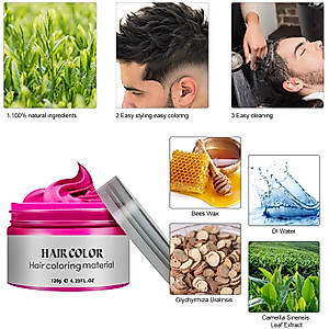 Temporary Hair Color Wax 4.23 oz-Instant Hairstyle Cream Hair Pomades Hairstyle Wax for Party Cosplay Easy Cleaning (1, Pink)