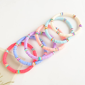 LALAPPLE Preppy Heishi Clay Bead Stretch Bracelets for Women Stackable Gold Pearl Evil Eye Beaded Bracelets Boho Summer Beach Jewelry for Women