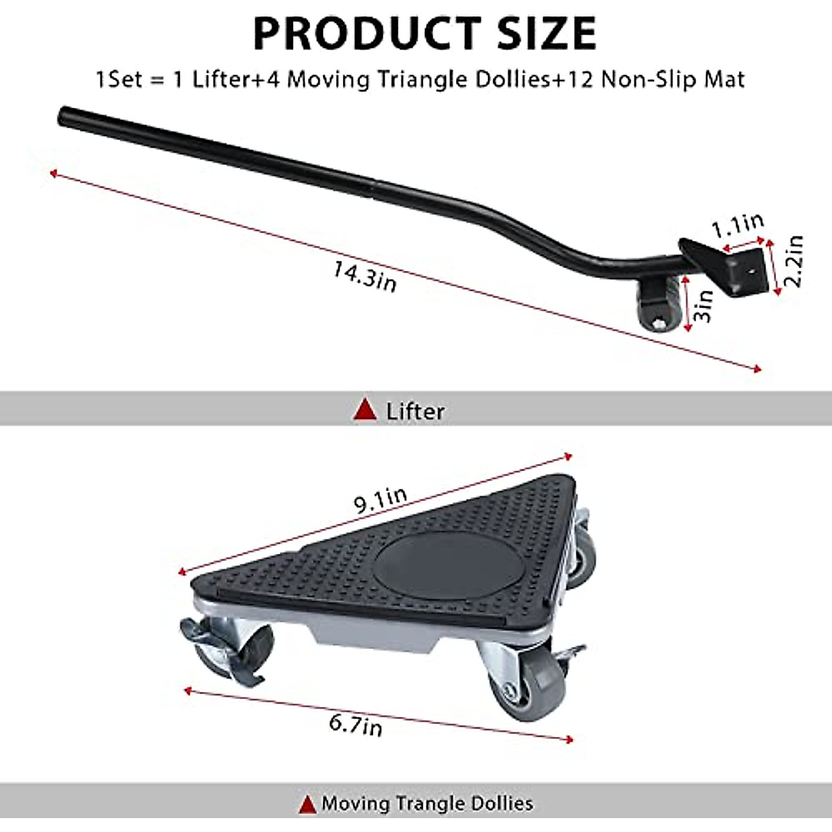 Insdawn Furniture Sliders Moving Dolly 3 Wheels Heavy Duty Furniture Movers Easy Furniture Lifter Mover Tool Set 4 Pack for Heavy Object 800LBs Load Capacity