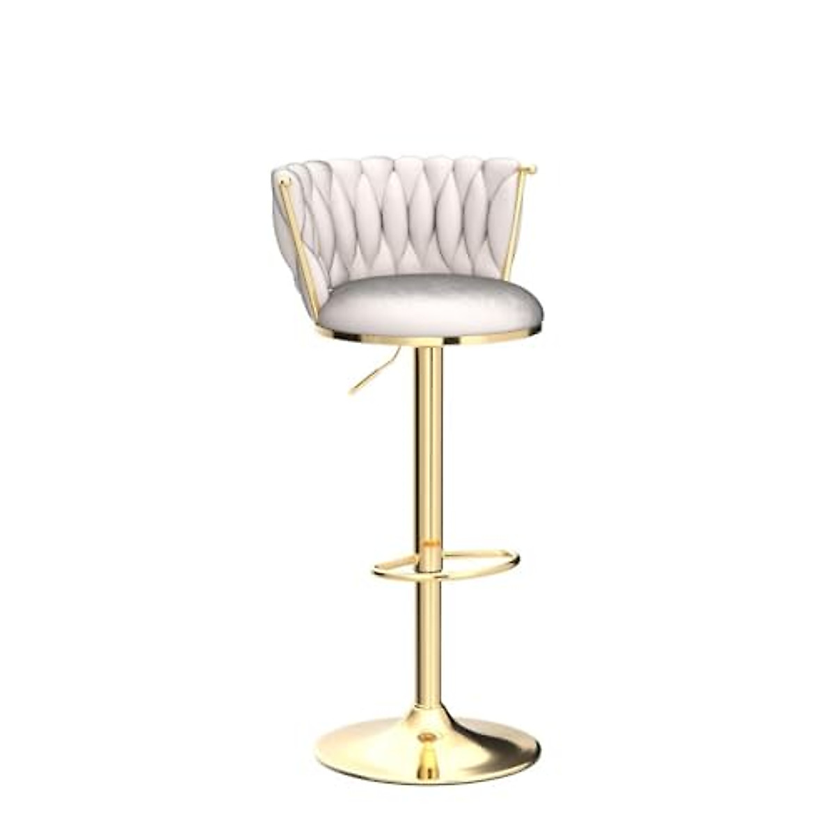 HANLIVES Velvet Bar Stools Set of 4,360° Woven Modern Gold Bar Stools,Swivel Adjustable Height Barstools with Backs Gold Metal Tall Kitchen Counter Chairs for Bar Pub Cafe(Beige*4)