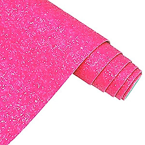 XHT 12"x53" Neon Chunky Glitter Faux Leather Roll Sparkle Sequins Flourescent PU Synthetic Leather for Sewing Crafts Hair Bows Earrings Jewelry Making (Pink)