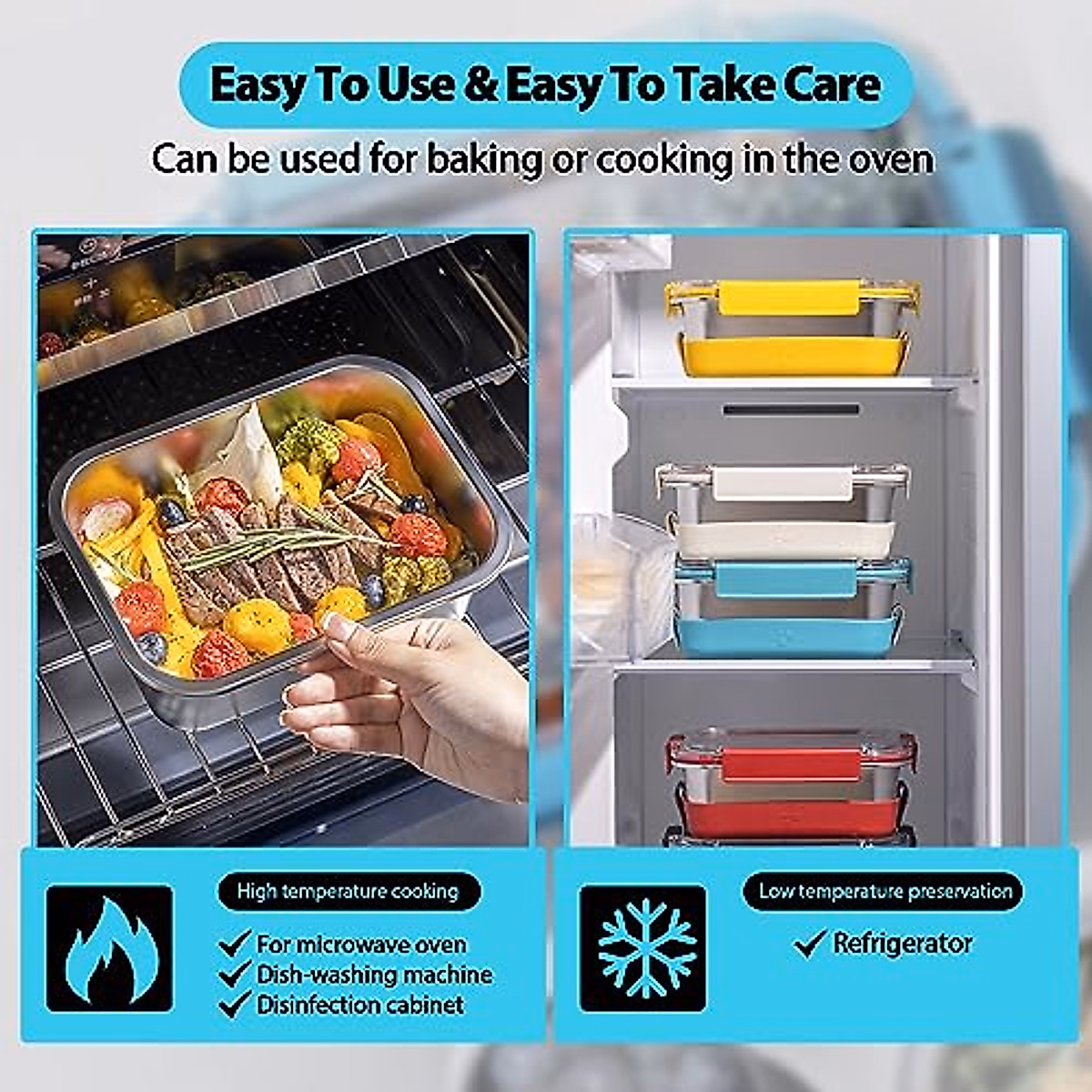 Stainless Steel Lunch Box with Silicone Sleeve/Bento Box/Food Storage Containers-Leak-Proof,Reusable and Microwavable-Ideal for Work & Travel-On-the-Go Meal Prep - Dishwasher Safe-1200ml/41Oz